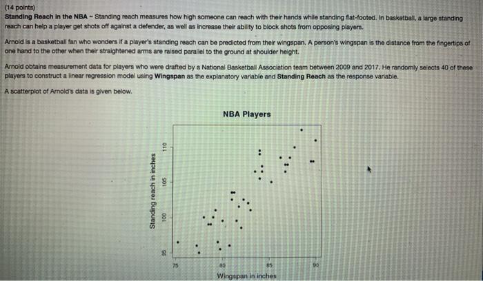 Solved (14 points) Standing Reach in the NBA - Standing mach | Chegg.com