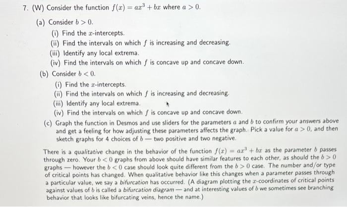 Solved (W) Consider the function f(x)=ax3+bx where a>0. (a) | Chegg.com