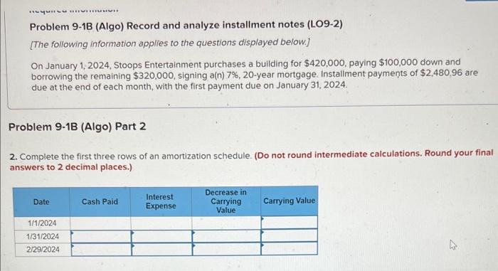 Solved Required information Problem 9-1B (Algo) Record and | Chegg.com