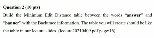 Solved Question 2 (10 pts) Build the Minimum Edit Distance | Chegg.com