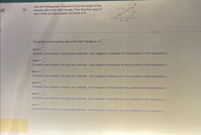 Solved Use the Pythagorean Theorem to find the length of the | Chegg.com