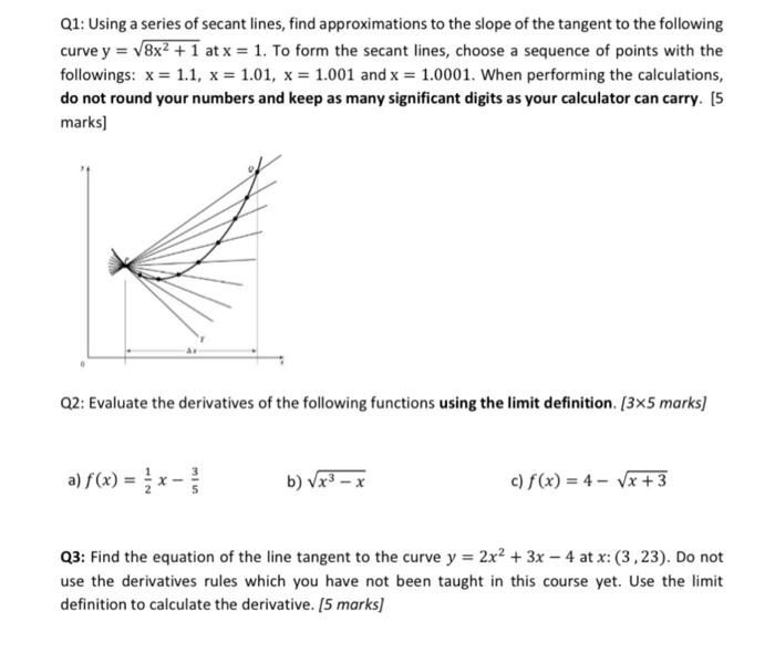 Q1: Using a series of secant lines, find | Chegg.com