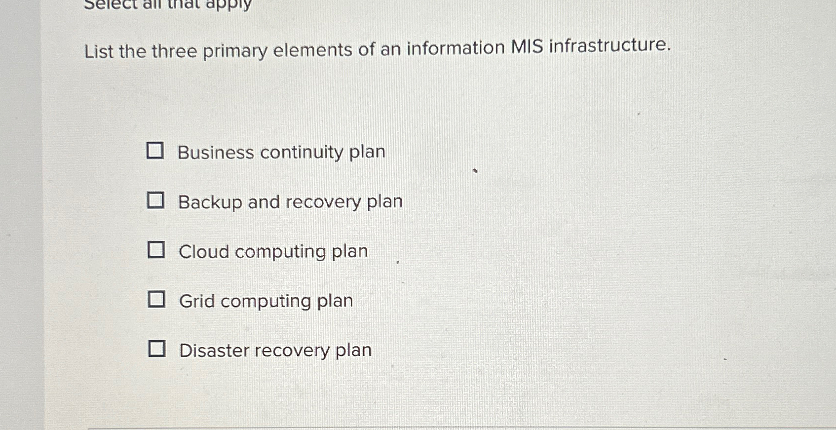 Solved List the three primary elements of an information MIS | Chegg.com
