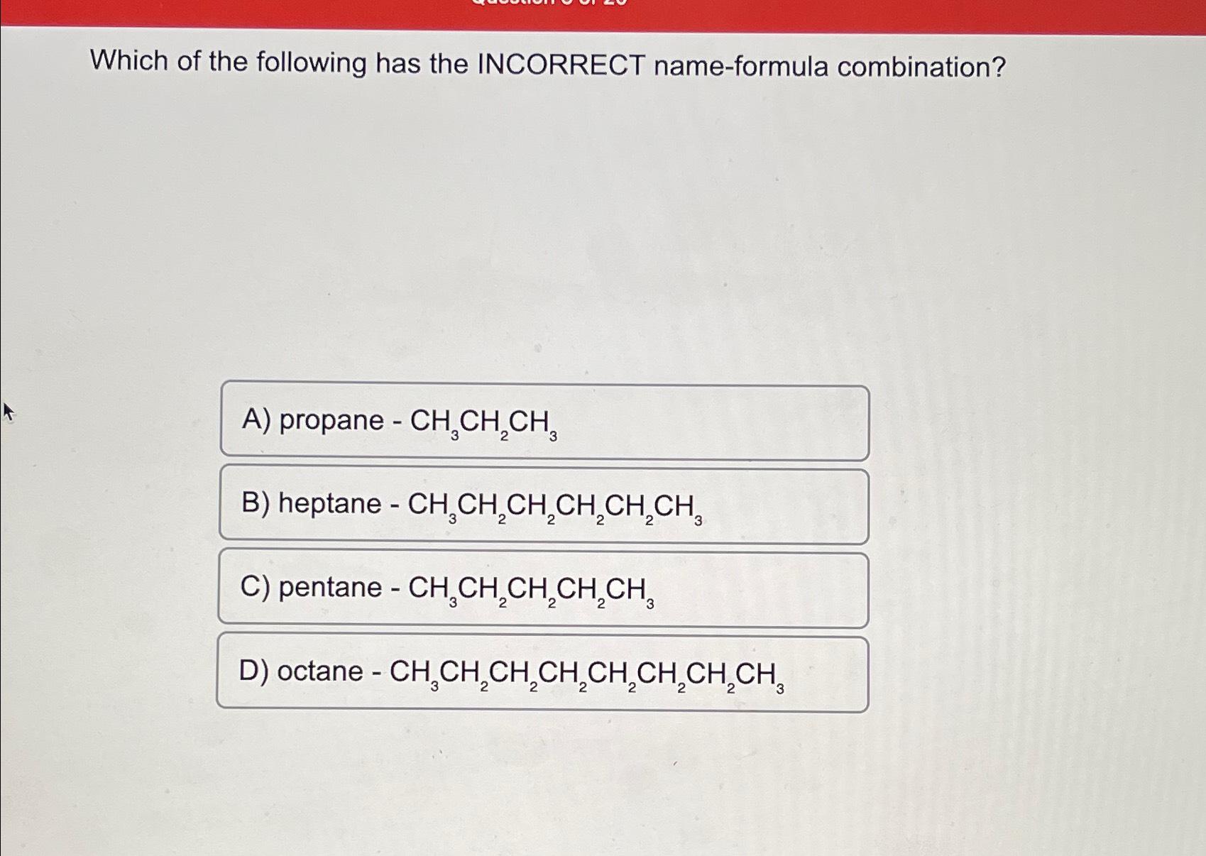 Solved Which of the following has the INCORRECT name-formula | Chegg.com