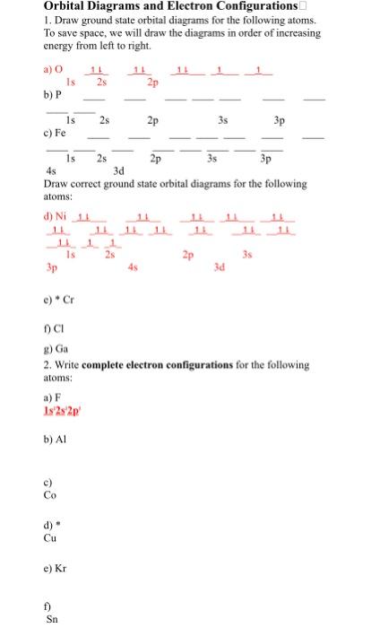 Solved Orbital Diagrams and Electron Configurations 1. Draw | Chegg.com