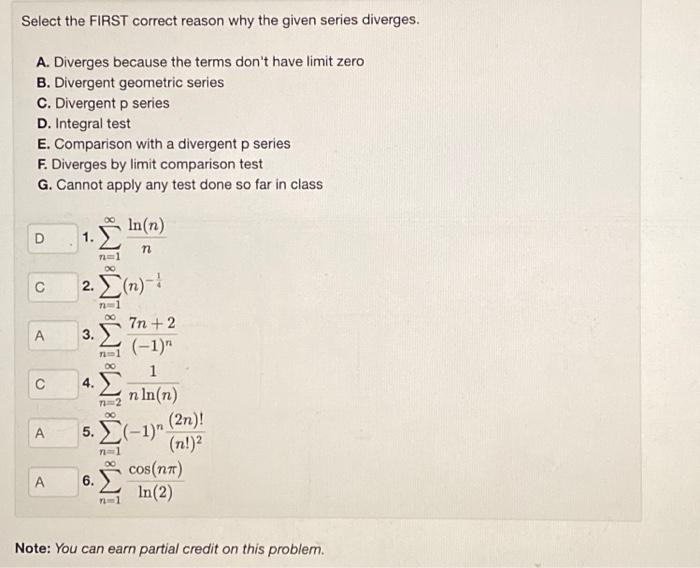 Solved Select the FIRST correct reason why the given series | Chegg.com