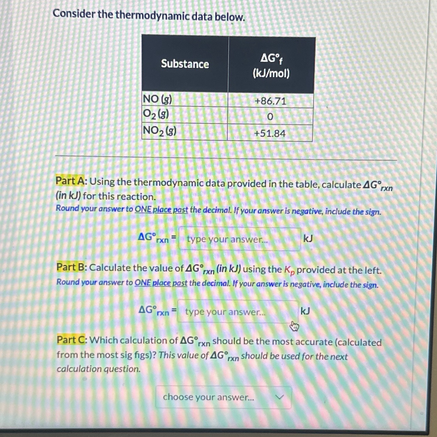 Solved Consider the thermodynamic data | Chegg.com