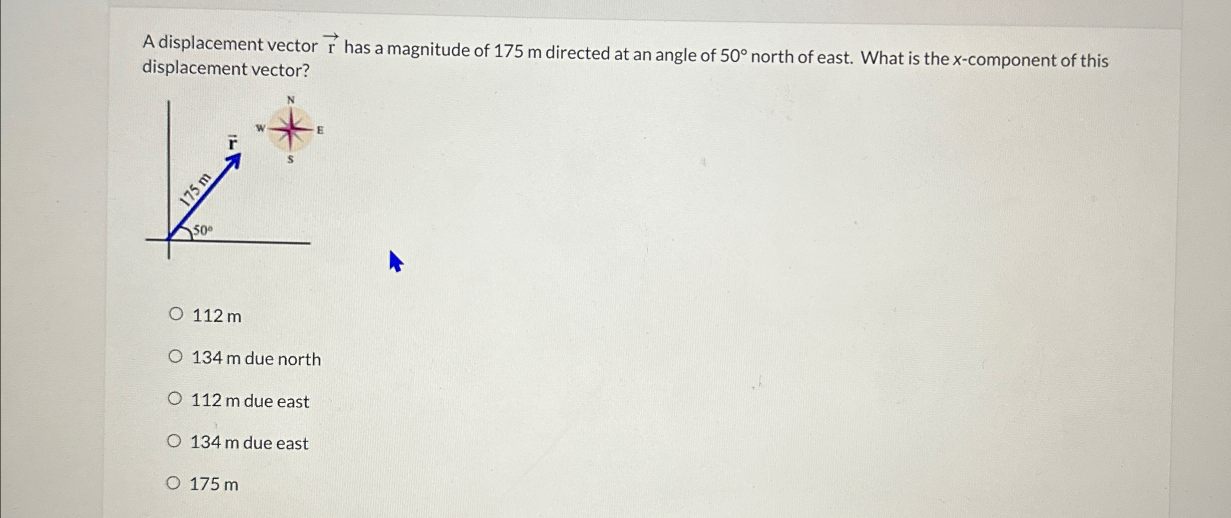 Solved A displacement vector vec(r) ﻿has a magnitude of 175m | Chegg.com