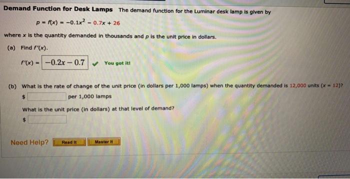 Solved Demand Function for Desk Lamps The demand function | Chegg.com