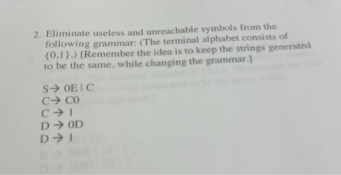 Solved 2. Eliminate useless and unreachable symbols from the | Chegg.com