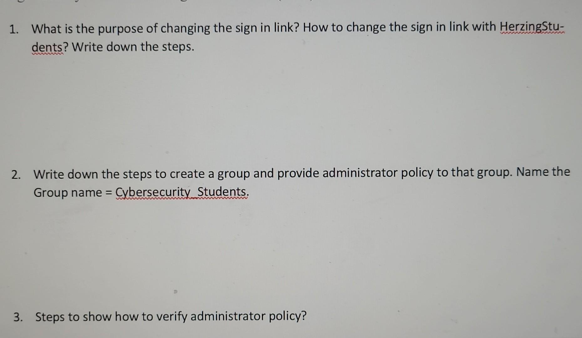 Solved 1. What is the purpose of changing the sign in link? | Chegg.com