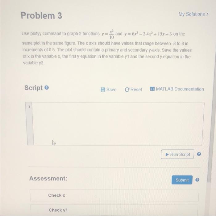 Solved Use plotyy command to graph 2 functions yta and y = | Chegg.com