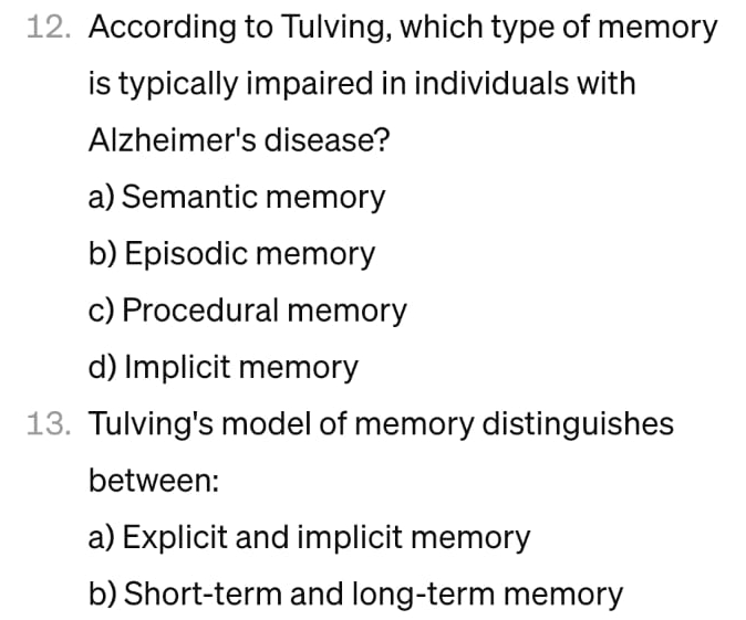 According to Tulving, which type of memory is | Chegg.com