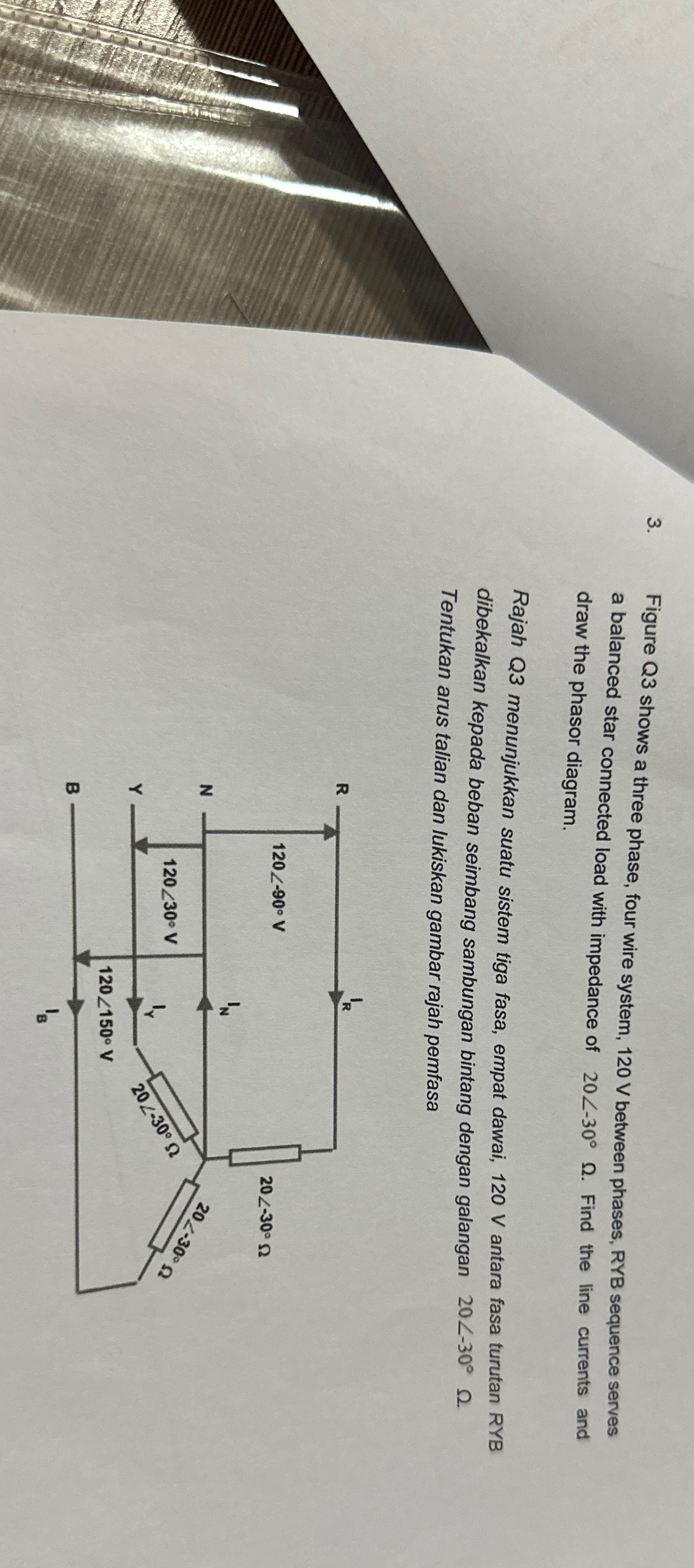 Solved Figure Q3 ﻿shows a three phase, four wire system, | Chegg.com