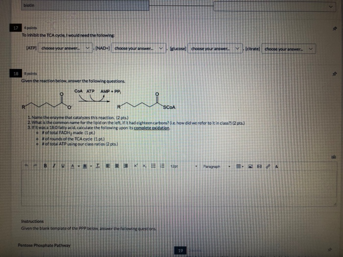 Solved blotin 17 4 points To Inhibit the TCA cycle, I would | Chegg.com