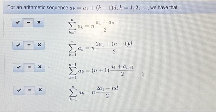 Solved For an arithmetic sequence ak = α1 + (k – 1)d, k = 1, | Chegg.com