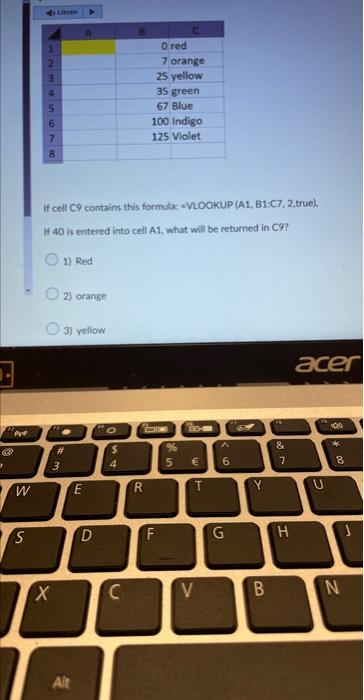 Solved If cell C9 contains this formulac = VLOOKUP (A1, | Chegg.com