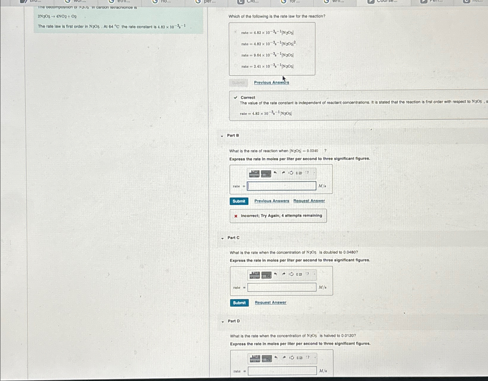 Solved tne oecomposimon of N2N5 ﻿in caroun teuracnionoe | Chegg.com
