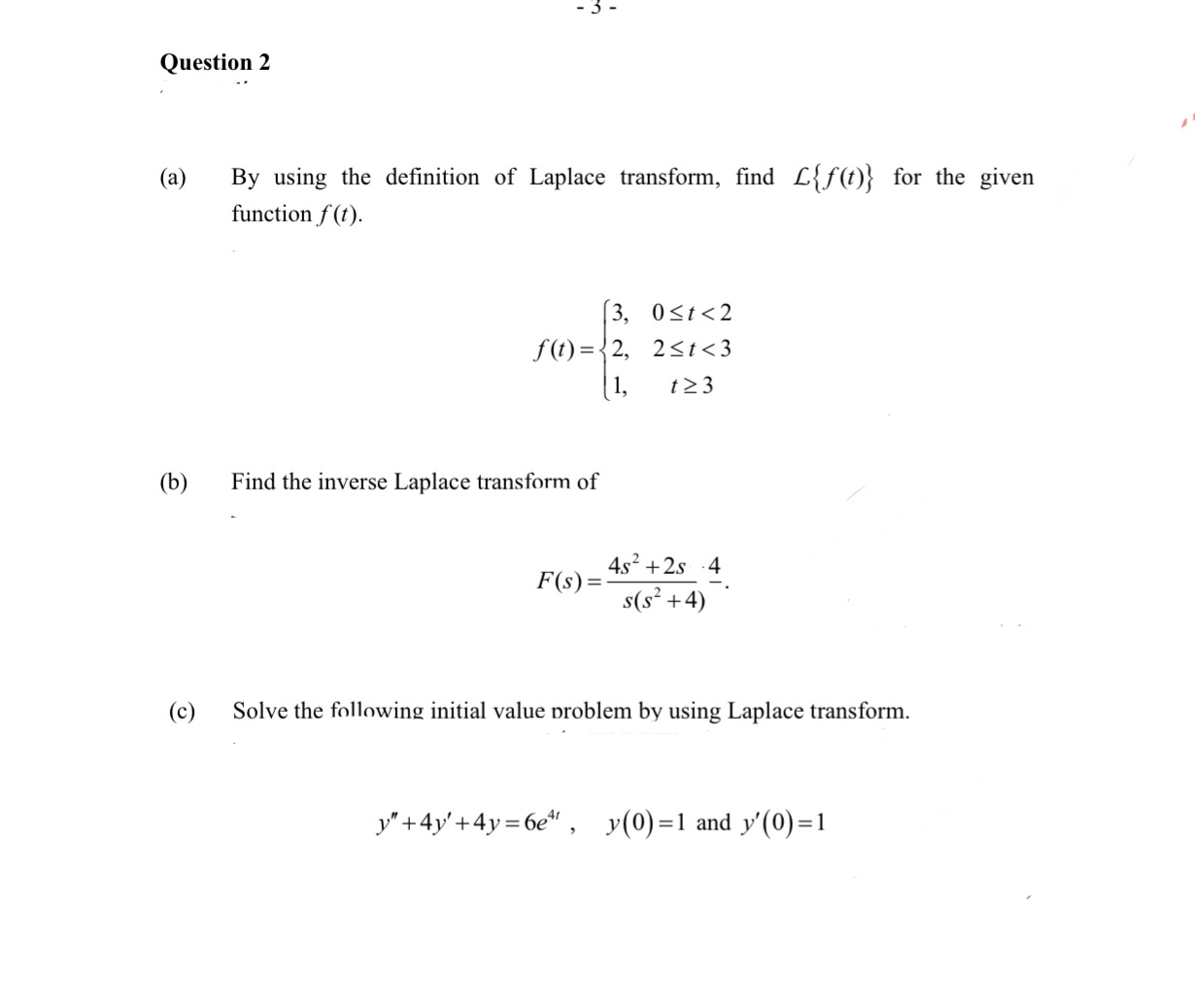 Solved Question 2(a) ﻿By using the definition of Laplace | Chegg.com