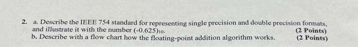 Solved 2. a. Describe the IEEE 754 standard for representing | Chegg.com