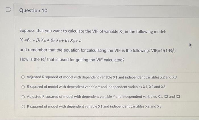 Solved Suppose that you want to calculate the VIF of | Chegg.com