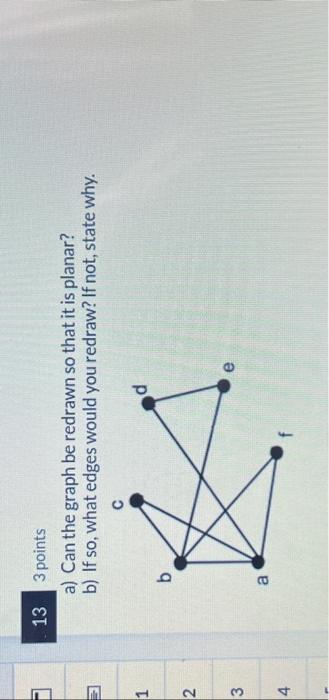 Solved a) Can the graph be redrawn so that it is planar? b) | Chegg.com