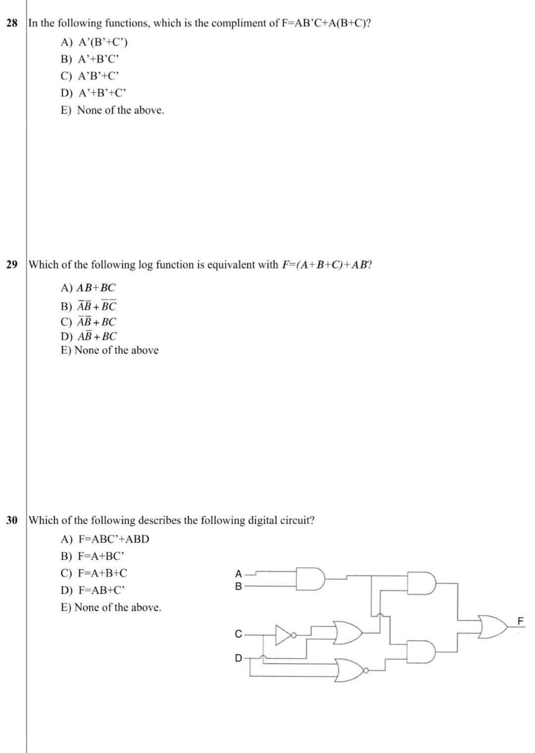Solved 8 In the following functions, which is the compliment | Chegg.com
