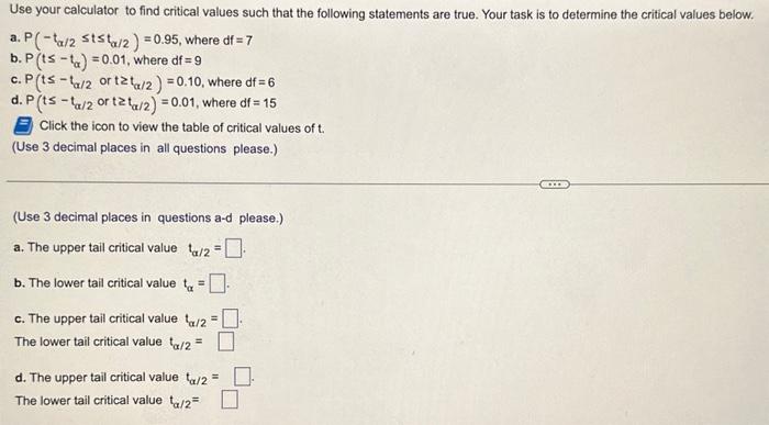 Solved Use your calculator to find critical values such that | Chegg.com