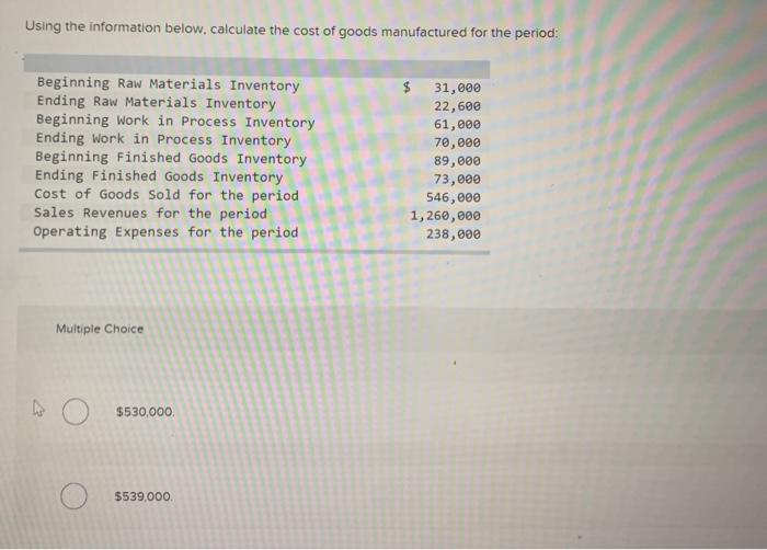 Solved Using the information below, calculate the cost of | Chegg.com