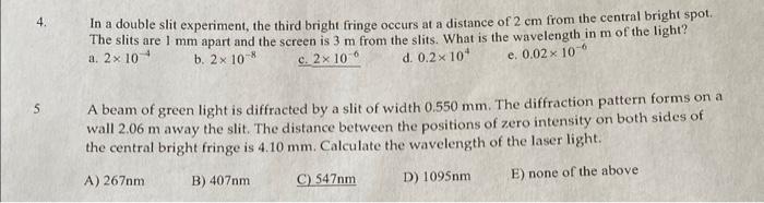 Solved In a double slit experiment, the third bright fringe | Chegg.com