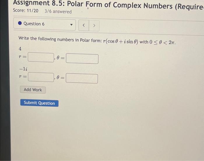 Solved Assignment 8.5: Polar Form of Complex Numbers | Chegg.com