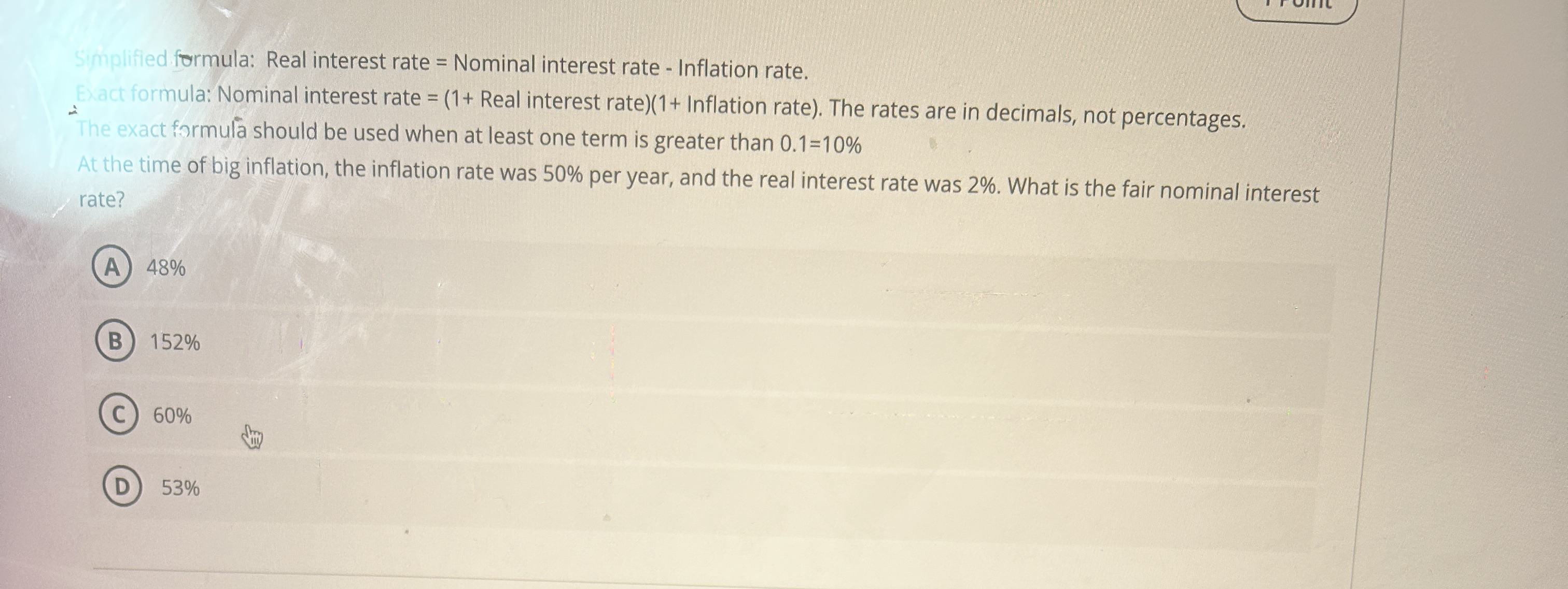 Solved Simplified formula: Real interest rate = ﻿Nominal | Chegg.com