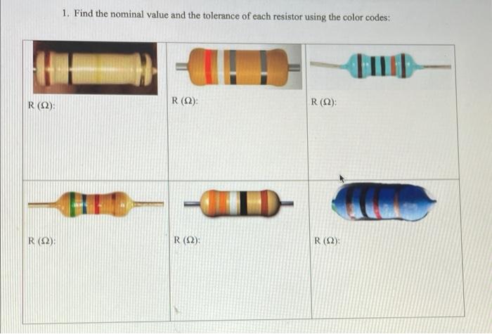 Solved 1. Find the nominal value and the tolerance of each | Chegg.com