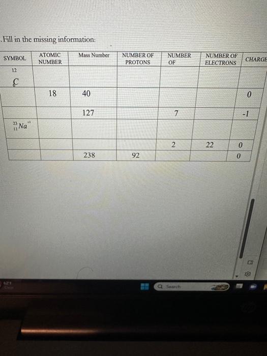 Solved Fill in the missing information: | Chegg.com
