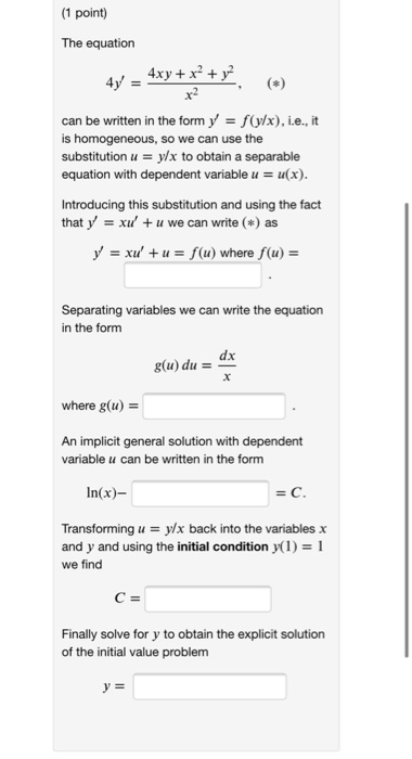 Solved (1 point) The equation 4y 4xy + x² + y2 x2 can be | Chegg.com