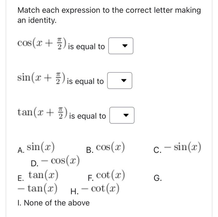 Solved Match each expression to the correct letter making an | Chegg.com