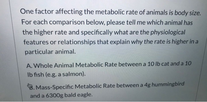 Solved One factor affecting the metabolic rate of animals is | Chegg.com