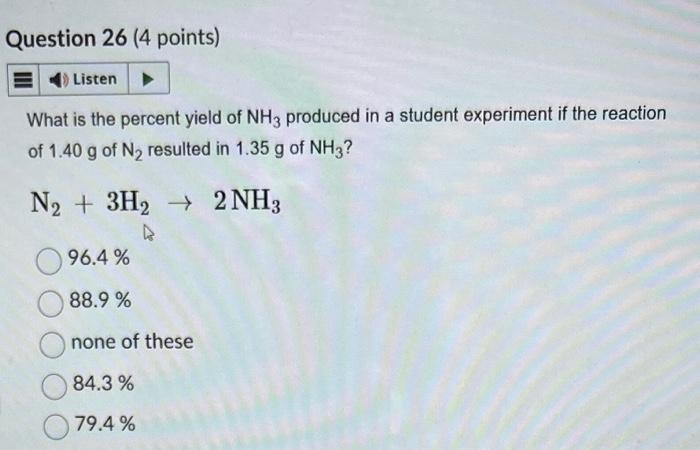 Solved What is the percent yield of NH3 produced in a | Chegg.com