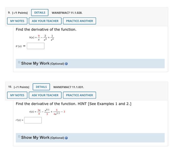 Solved 9. (-/1 Points) DETAILS WANEFMAC7 11.1.028. MY NOTES | Chegg.com Solved 9. (-/1 Points) DETAILS WANEFMAC7 11.1.028. MY NOTES | Chegg.com