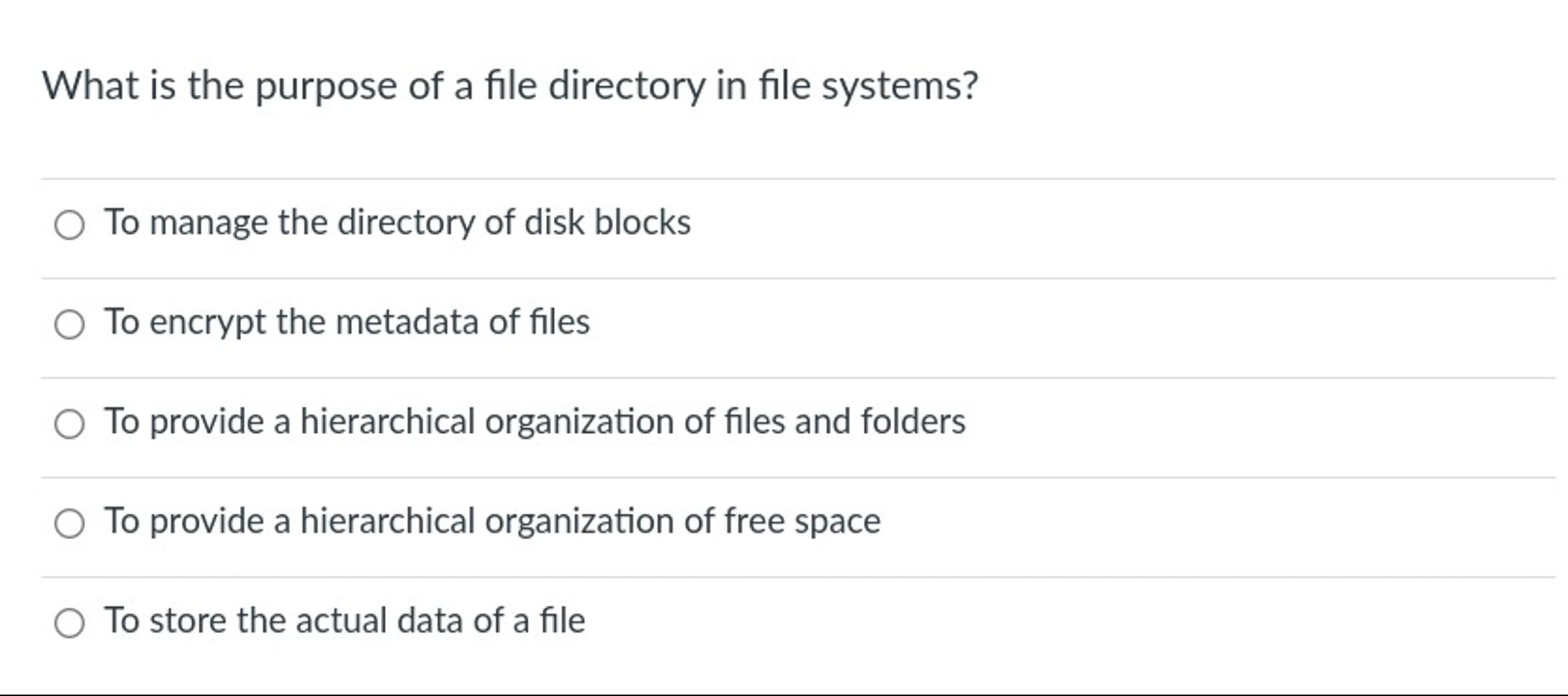 Solved What is the purpose of a file directory in file | Chegg.com