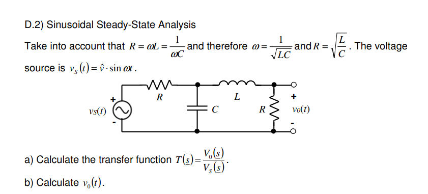 Solved D.2) ﻿Sinusoidal Steady-State AnalysisTake into | Chegg.com