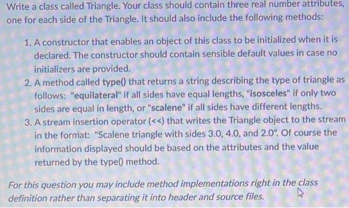 Solved Write a class called Triangle. Your class should | Chegg.com
