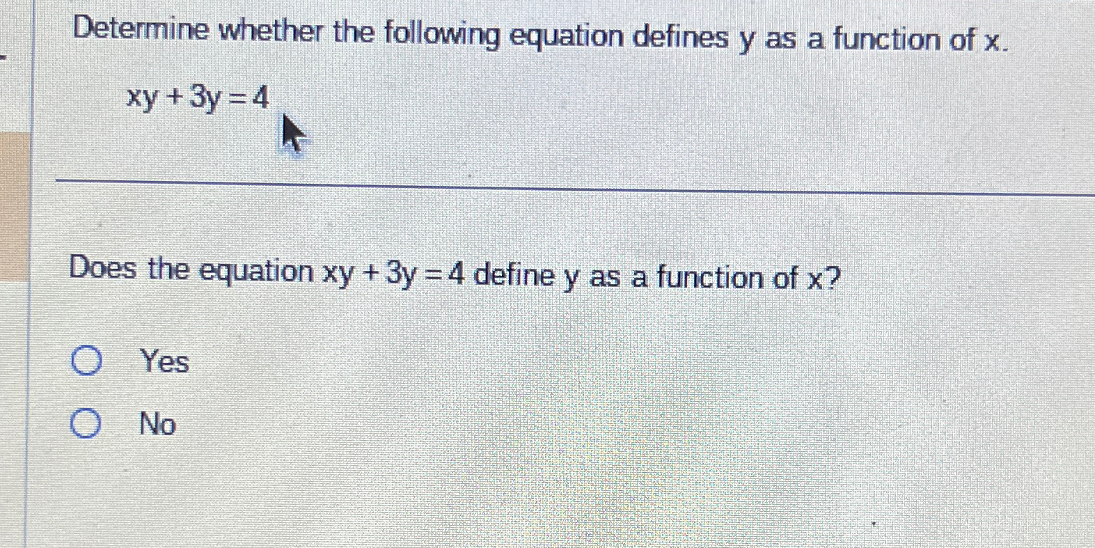 Solved Determine whether the following equation defines y | Chegg.com