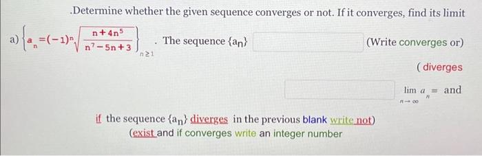 Solved .Determine whether the given sequence converges or | Chegg.com