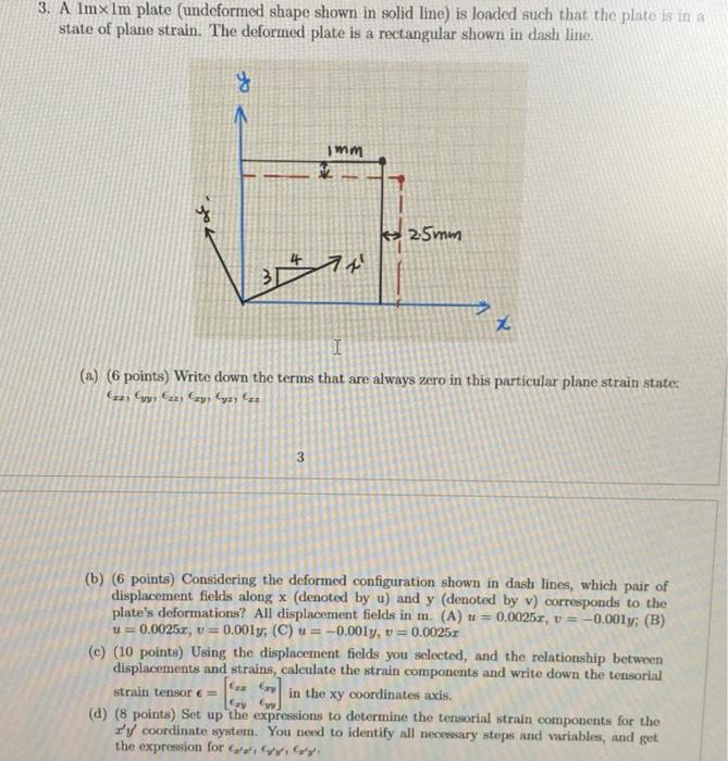 Solved 3. A Imxlm plate (undeformed shape shown in solid | Chegg.com