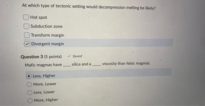 Solved At which type of tectonic setting would decompression | Chegg.com
