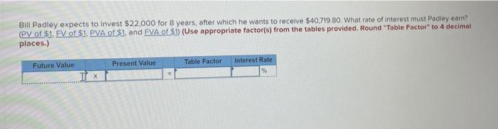 Solved Bill Padley expects to invest $22,000 for 8 years, | Chegg.com