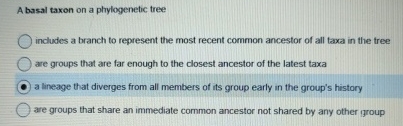 Solved A basal taxon on a phylogenetic treeincludes a branch | Chegg.com