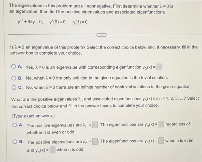 Solved The eigenvalues in this problem are all nonnegative. | Chegg.com