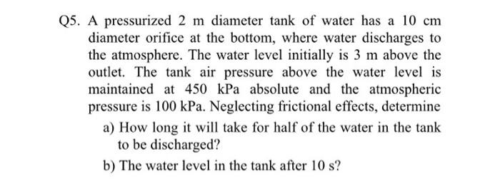 Solved 5. A pressurized 2 m diameter tank of water has a 10 | Chegg.com